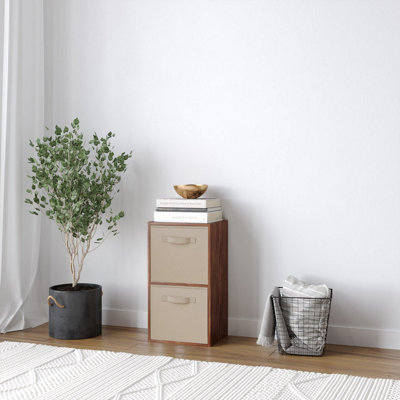 URBNLIVING 54cm Height 2 Tiers Teak Wooden Shelves Cubes Storage Units ...