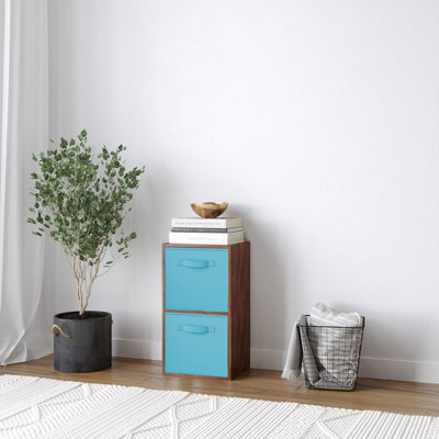 URBNLIVING 54cm Height 2 Tiers Teak Wooden Shelves Cubes Storage Units ...