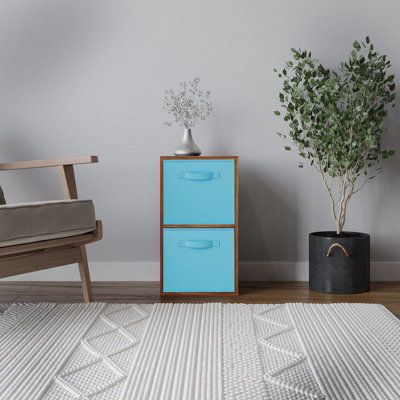 URBNLIVING 54cm Height 2 Tiers Teak Wooden Shelves Cubes Storage Units ...