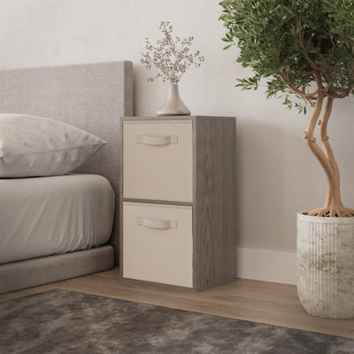 URBNLIVING 54cm Height Cedar Grey 2-Tier Cube Shelving Unit with Beige ...