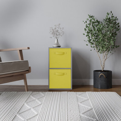 URBNLIVING 54cm Height Grey 2-Tier Cube Shelving Unit with Yellow Inserts