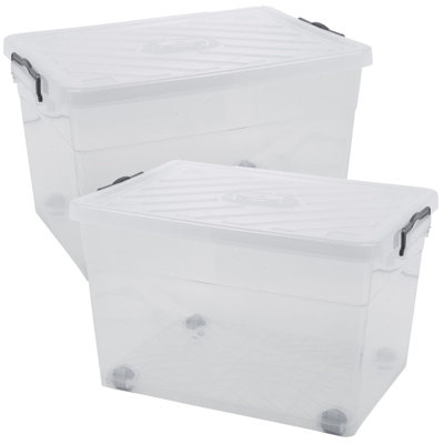 URBNLIVING 55L Clear Plastic Storage Box w/ Lid Rectangular Stackable ...