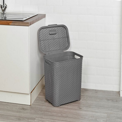 URBNLIVING 55L Grey Plastic Rattan Dirty Laundry Clothes Washing Bin ...
