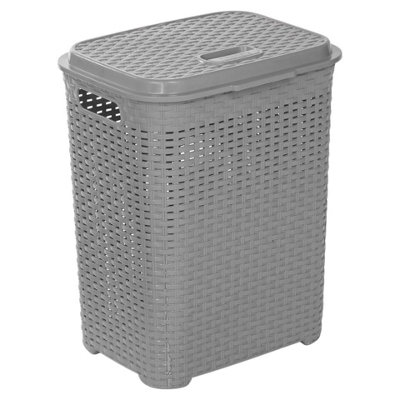 URBNLIVING 55L Grey Plastic Rattan Dirty Laundry Clothes Washing Bin ...
