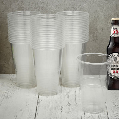 URBNLIVING 568ml Pack of 50 Clear Strong Plastic Full Pint Glasses ...