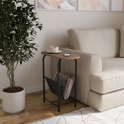 URBNLIVING 58cm Height Slim Oval Side End Oak Table with Magazine ...