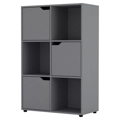 URBNLIVING 6 Cube Grey Wooden Bookcase Shelving Display Shelves Storage ...