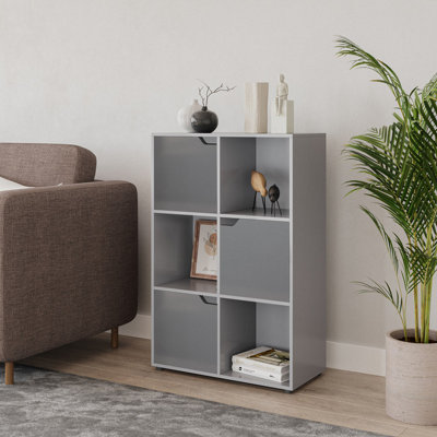 URBNLIVING 6 Cube Grey Wooden Bookcase Shelving Display Shelves Storage ...