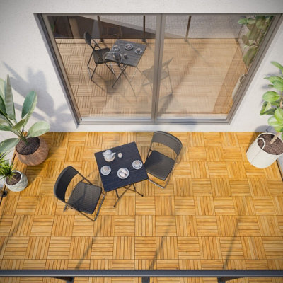 URBNLIVING 6 SLAT INTERLOCKING ACACIA HARD WOOD TEAK COLOR DECK TILES ...