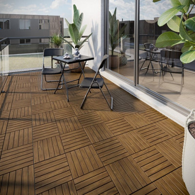 URBNLIVING 6 Slat Interlocking Acacia Hard Wood Walnut Color Deck Tiles ...
