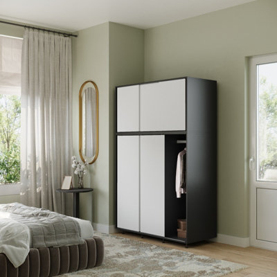 URBNLIVING 6 Sliding Doors Wardrobe Bedroom Storage Closet Clothes Hanging Rail Cupboard, Black ...