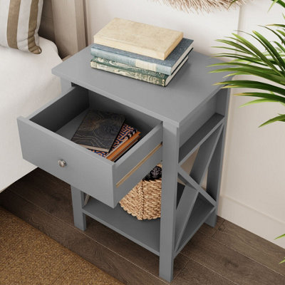URBNLIVING 60cm Height 2 Pcs Grey Wooden 1-Drawer Bedside Sofa Side End ...