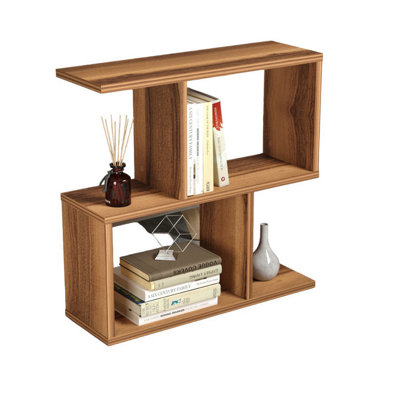 URBNLIVING 60cm Height 2-Tier Walnut Wooden Bookcase Side Unit Shelf ...