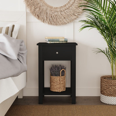 URBNLIVING 60cm Height Black Wooden 1-Drawer Bedside Sofa Side End ...