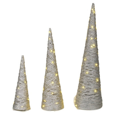 URBNLIVING 60cm LED Light Up Christmas Tree Silver Single Cone Pyramids ...