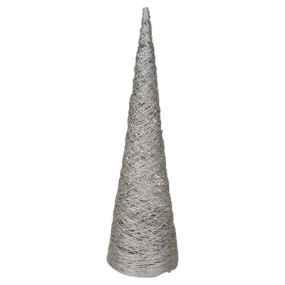 URBNLIVING 60cm LED Light Up Christmas Tree Silver Single Cone Pyramids ...
