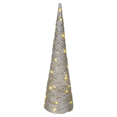 URBNLIVING 60cm LED Light Up Christmas Tree Silver Single Cone Pyramids ...