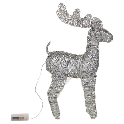 URBNLIVING 60cm LED Light Up Standing Reindeer Metallic Silver Rattan ...