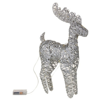 URBNLIVING 60cm LED Light Up Standing Reindeer Metallic Silver Rattan ...
