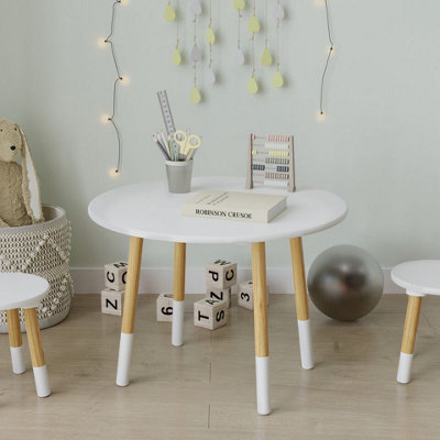 URBNLIVING 60cm Width Wooden Round Kids White Table Toddlers Small ...
