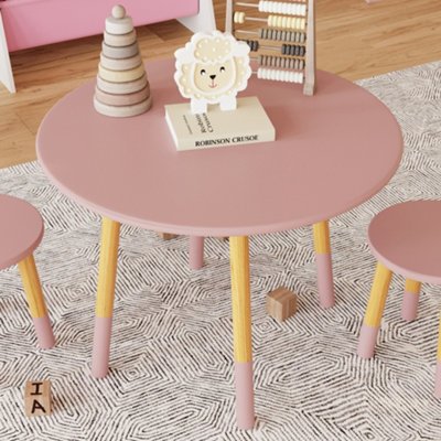 URBNLIVING 60cm Wooden Round Kids Pink Table Toddlers Small Children ...