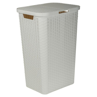 URBNLIVING 60L Large 61cm Height White Plastic Rattan Style Laundry ...