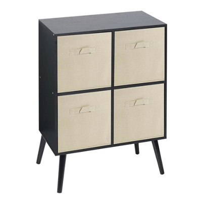 URBNLIVING 61cm Height 4 Cube Black Wooden Bookcase with Beech Legs ...