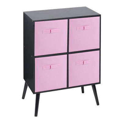 URBNLIVING 61cm Height 4 Cube Black Wooden Bookcase with Beech Legs ...