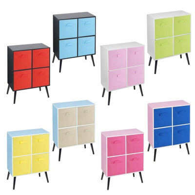 URBNLIVING 61cm Height 4 Cube Black Wooden Bookcase with Black Legs ...