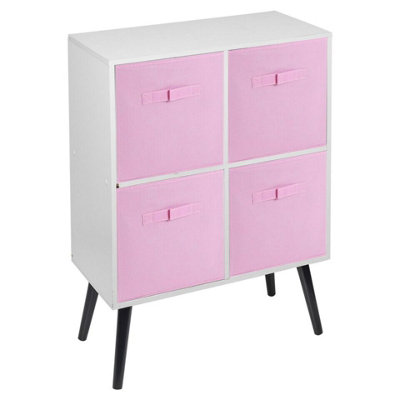 URBNLIVING 61cm Height 4 Cube White Wooden Bookcase with Beech Legs ...