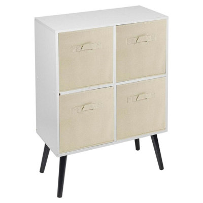 URBNLIVING 61cm Height 4 Cube White Wooden Bookcase with Black Legs ...