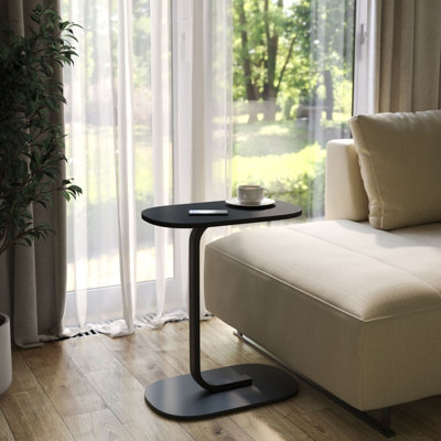 URBNLIVING 63cm Height Black C Shaped Oval Side End Wood & Metal ...