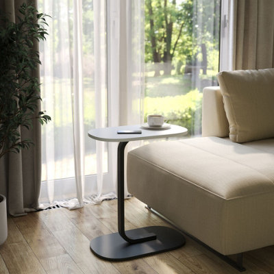 URBNLIVING 63cm Height White C Shaped Oval Side End Wood & Metal ...