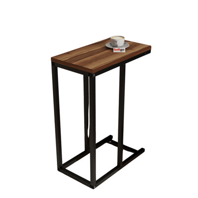 URBNLIVING 64cm Height C-Shape Metal & Wood Sofa Side Nesting Walnut ...