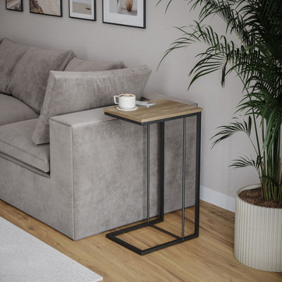 URBNLIVING 67cm Height Oak C Shaped Living Room Bedside Metal Frame Side Coffee Table