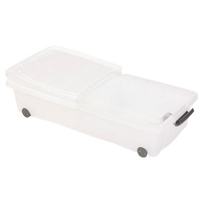 URBNLIVING 70 Litre Large White Under Bed Plastic Storage Box Wheeled w ...