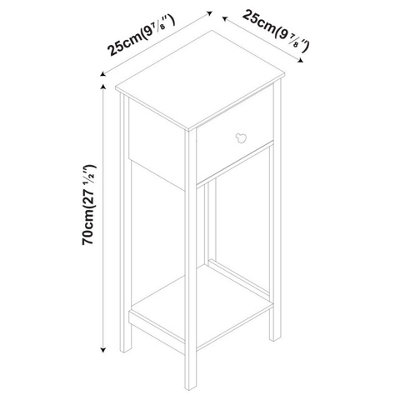 URBNLIVING 70cm Height Slim Bedside Nightstand Black Table 1 Storage ...