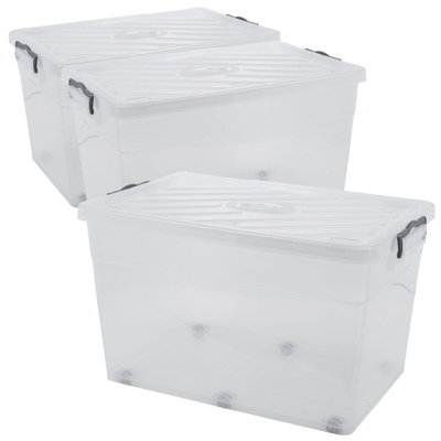 URBNLIVING 70L CLEAR PLASTIC STORAGE BOX W/ LID RECTANGULAR STACKABLE ...