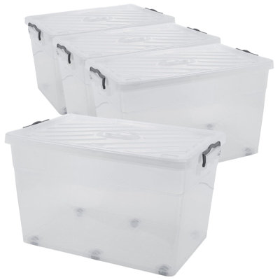 URBNLIVING 70L Clear Plastic Storage Box w/ Lid Rectangular Stackable ...