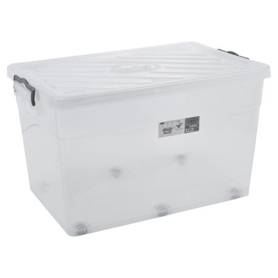 URBNLIVING 70L Clear Plastic Storage Box w/ Lid Rectangular Stackable ...