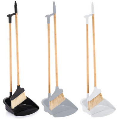 URBNLIVING 73cm Height Long Handled Bamboo Tube Floor Dust Pan & Broom ...