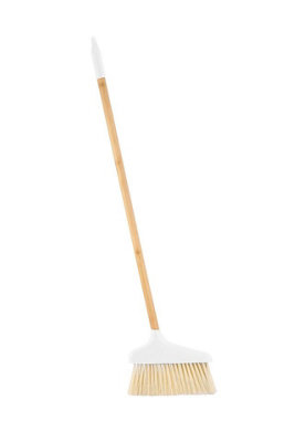 URBNLIVING 73cm Height Long Handled Bamboo Tube Floor Dust Pan & Broom ...
