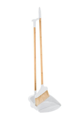 URBNLIVING 73cm Height Long Handled Bamboo Tube Floor Dust Pan & Broom ...