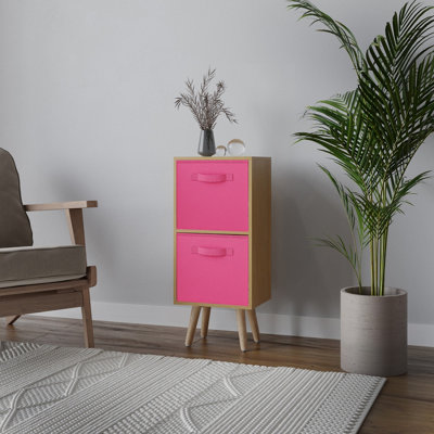 URBNLIVING 74cm Height Beech 2-Tier 2-Drawer Dark Pink Cube Shelving ...