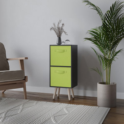 URBNLIVING 74CM HEIGHT BLACK 2-TIER 2-DRAWER GREEN CUBE SHELVING UNIT ...