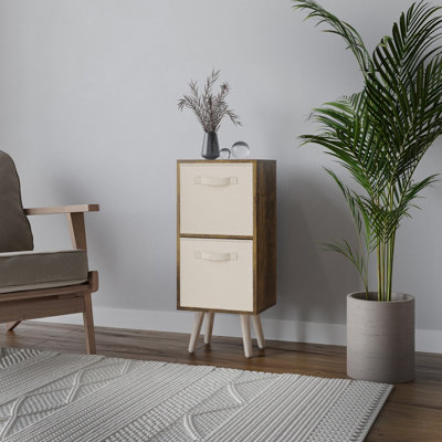 URBNLIVING 74cm Height Rustic Brown 2-Tier 2-Drawer Cream Cube Shelving ...