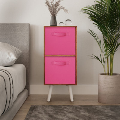 URBNLIVING 74cm Height Teak 2-Tier 2-Drawer Dark Pink Cube Shelving ...