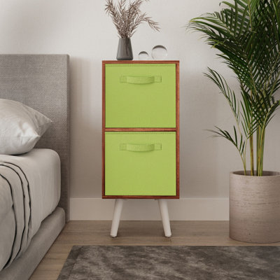 URBNLIVING 74cm Height Teak 2-Tier 2-Drawer Green Cube Shelving Unit ...