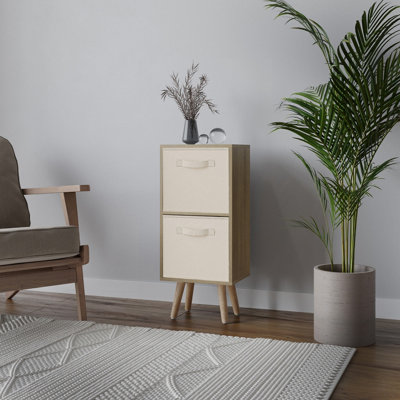 URBNLIVING 74cm Height Warm Oak 2-Tier 2-Drawer Cream Cube Shelving ...