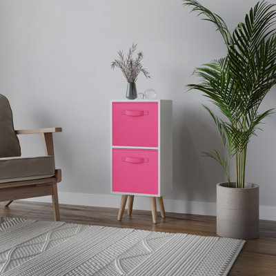 URBNLIVING 74cm Height White 2-Tier 2-Drawer Cube Dark Pink Shelving ...